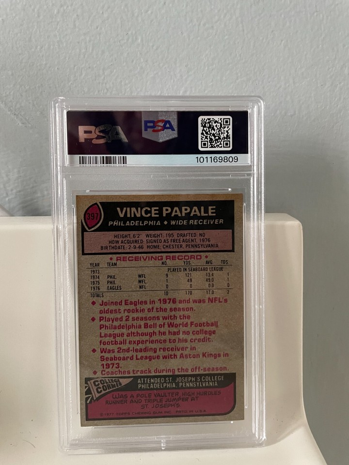 Vince Papale ROOKIE PSA GRADE 5 EX 1977 Topps Football Card #397 ...