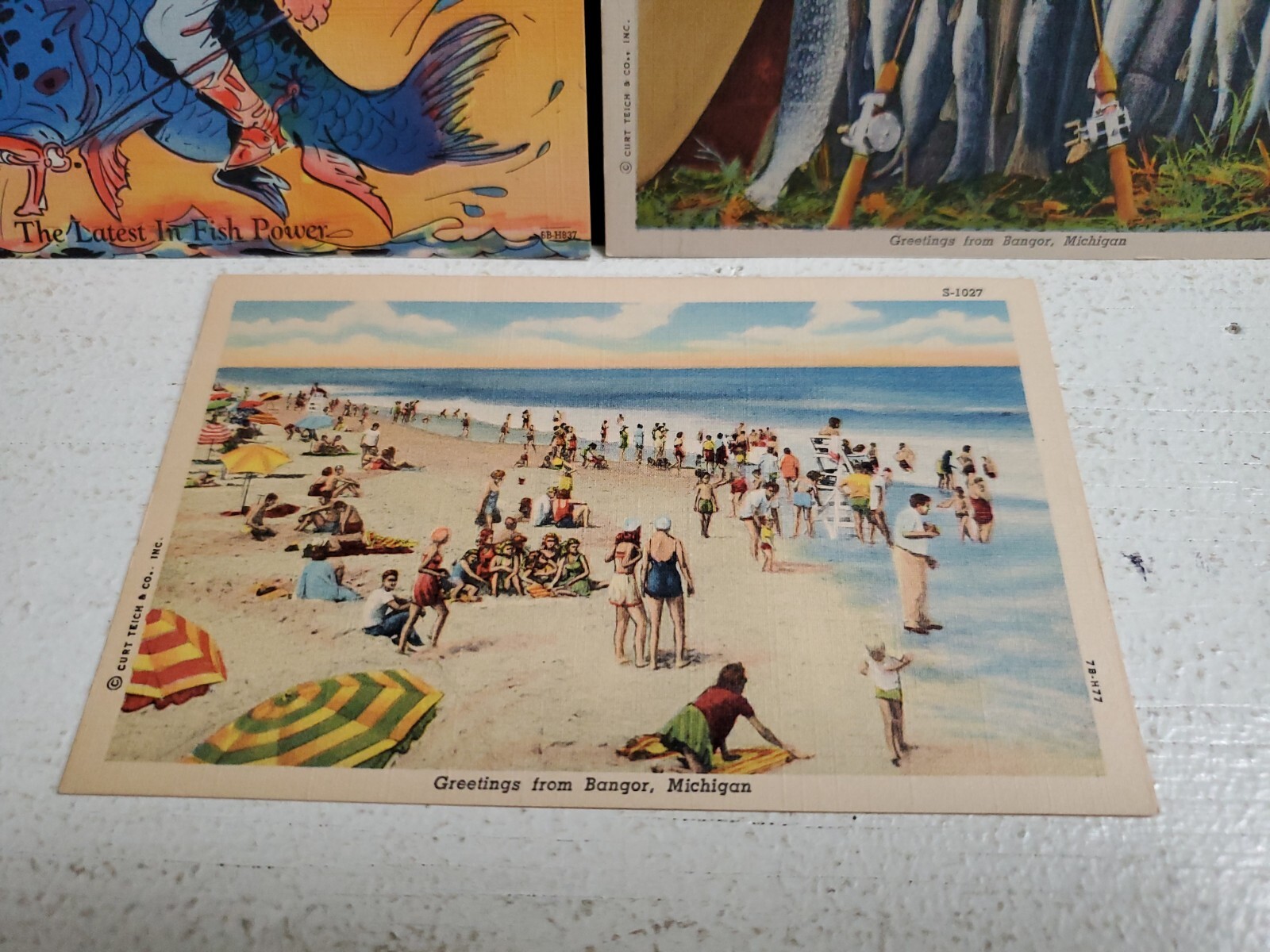 Vintage Post Card Lot - 3 Greetings From Bangor Michigan Fishing Beach ...