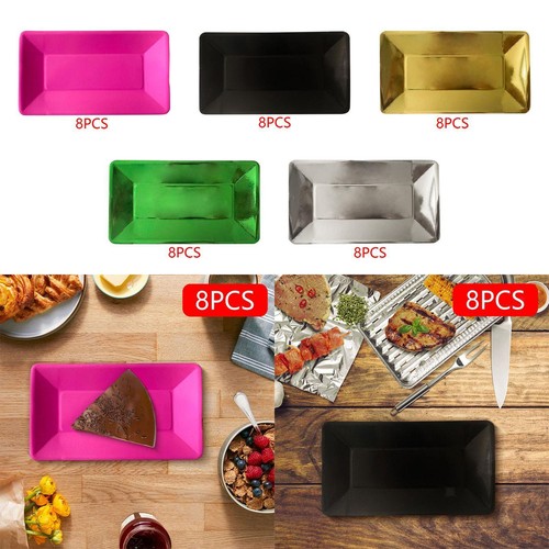 8x Disposable Plates,Foil Rectangular Paper Plates,Dinnerware Tableware ...