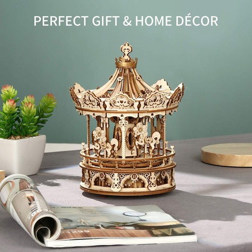 ROKR 3D Wooden Puzzle Romantic Carousel DIY Music Box Creative Craft ...