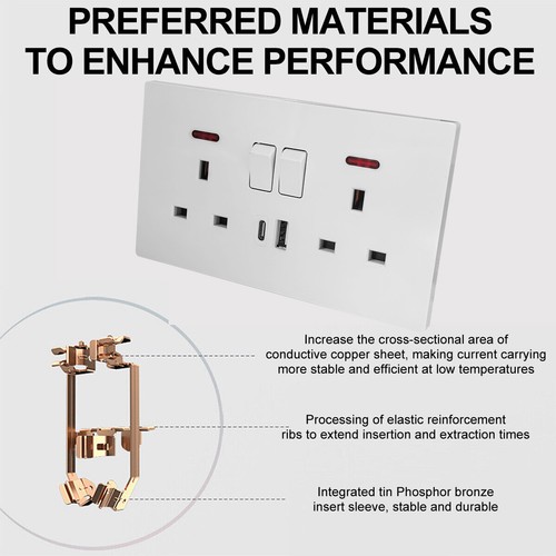 Double Wall Plug Socket 2 Gang /2 Charger USB+PD Ports Outlets Flat ...
