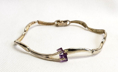 Sterling Silver Purple Amethyst Abstract Segmented Link Bracelet ...