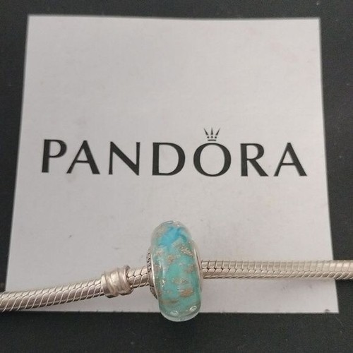 Pandora Retired Sterling Silver Mint Green Glitter Murano Glass Charm ...