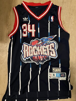 Houston Rockets #34 Hakeem Olajuwon Adidas Hardwood Classics Jersey Men ...