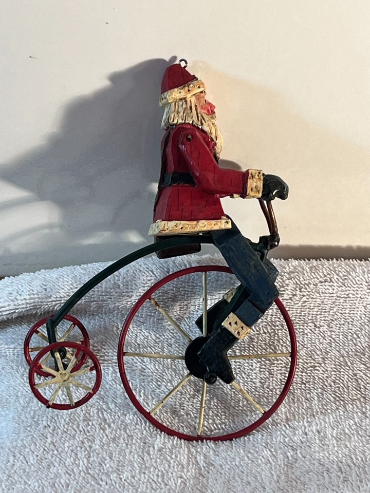 Vintage Christmas ornament resin santa on large tricycle big wheel ...