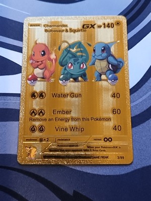 Charmander Bulbasaur & Squirtle GX Gold Foil Fan Art Card HP 140 | eBay