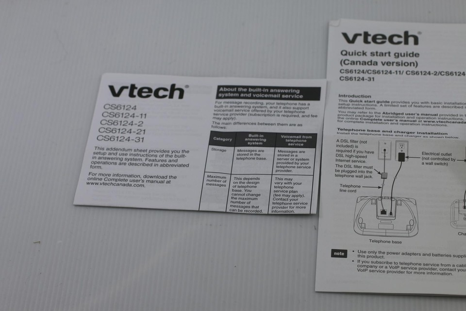 VTech CS6124 Cordless Phone Manuals Lot – Quick Start & User Guide ...