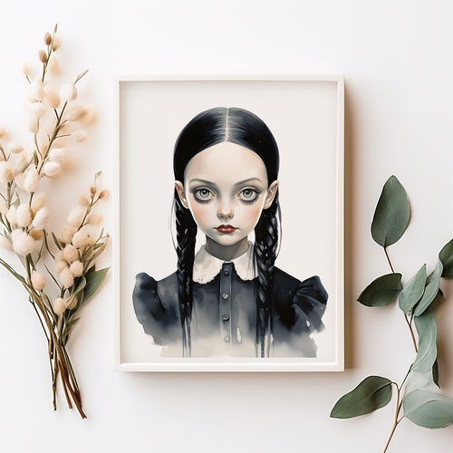 Illustration Cute Portrait Of Wednesday Watercolor Painting Print 8x10 ...
