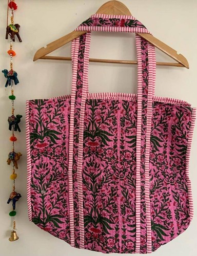 Indian Tote Bags Quilted Handmade Cotton Block Large Shoulder Shopping ...