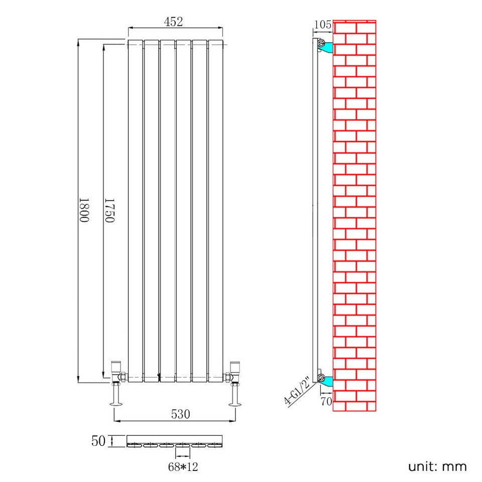 Vertical Designer Radiator Flat Panel Central Heating Tall Upright ...