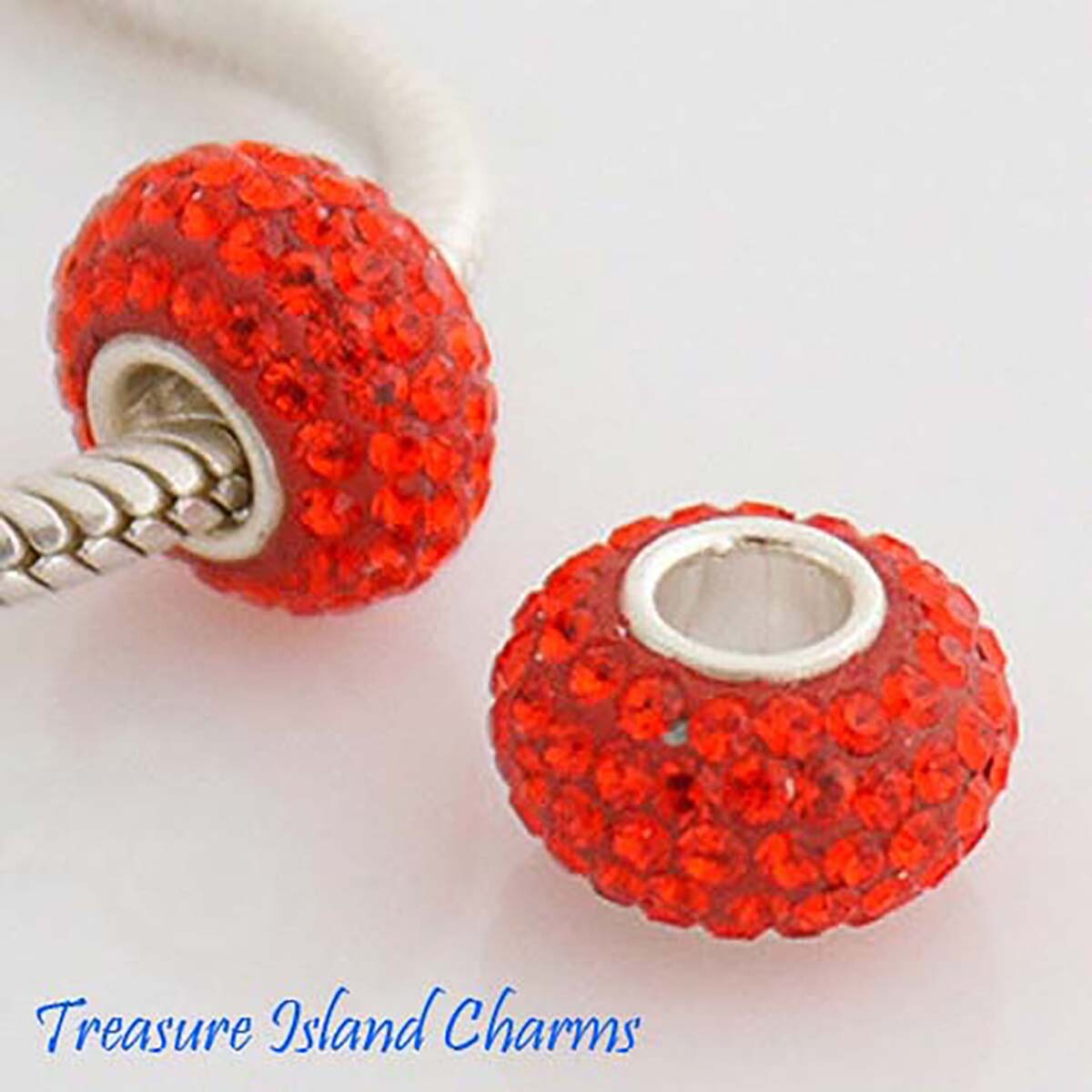 Orange Red Hyacinth CZ Crystal 925 Solid Sterling Silver European Bead ...