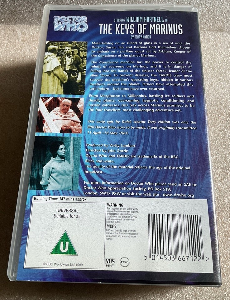 Doctor Dr Who BBC VHS Double Video The Keys Of Marinus - William ...