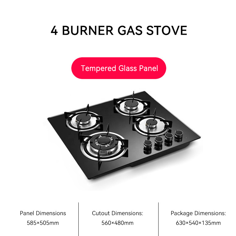4 Burners Gas Hob 60CM Tempered Glass NG/LPG Gas Cooktop Cast Iron ...