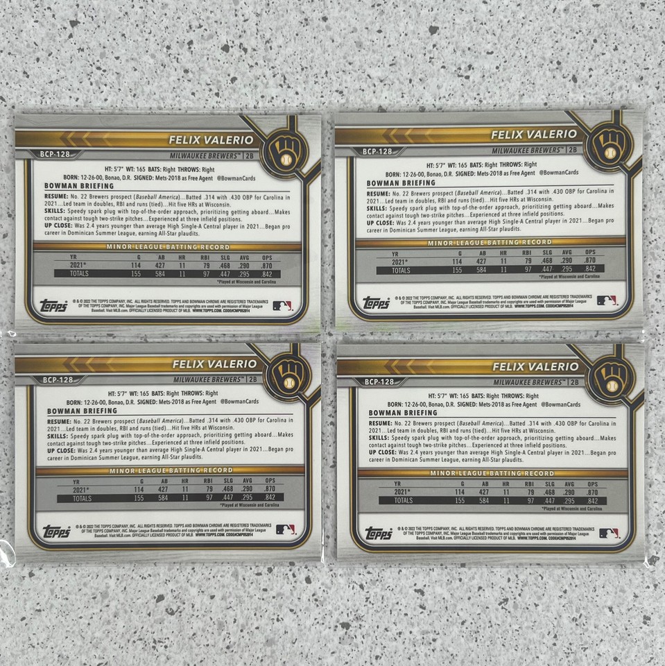 2022 Bowman Chrome Mojo Felix Valerio Milwaukee Brewers #BCP-128 1st ...