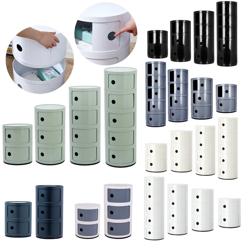 Round ABS Bedside Cabinet Cupboard Drawer Storage Unit Bathroom Bedroom ...