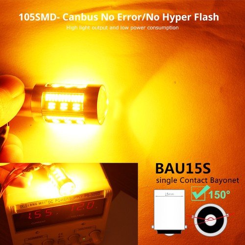 2Pcs 1156 BAU15S LED 105 SMD Amber 3000LM Car Turn Signal Reversing ...
