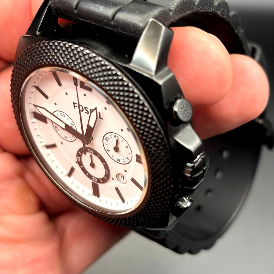 Fossil BQ2060 Machine Gunmetal Chronograph Mens White Dial Silicone ...