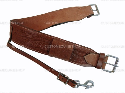 WESTERN ROPER ROPING HORSE REAR CINCH TOOLED LEATHER FLANK BACK GIRTH ...