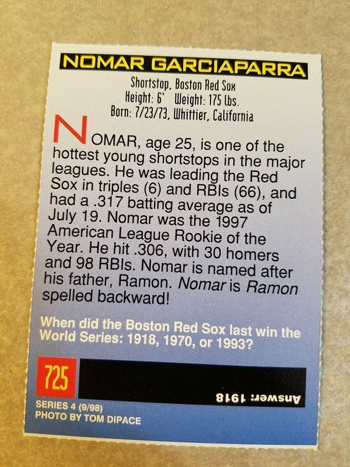 Nomar Garciaparra Boston Red Sox 725 MLB Sports Illustrated for Kids SI ...