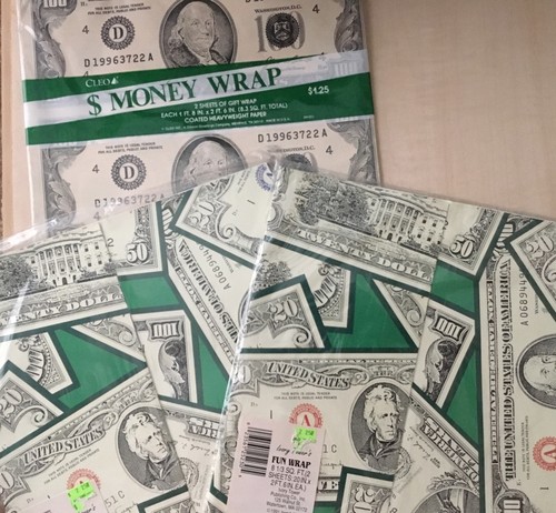 Lot Of 3 NEW Pkg Vintage Money Gift Wrap Made in USA 6 Sheets Total ...