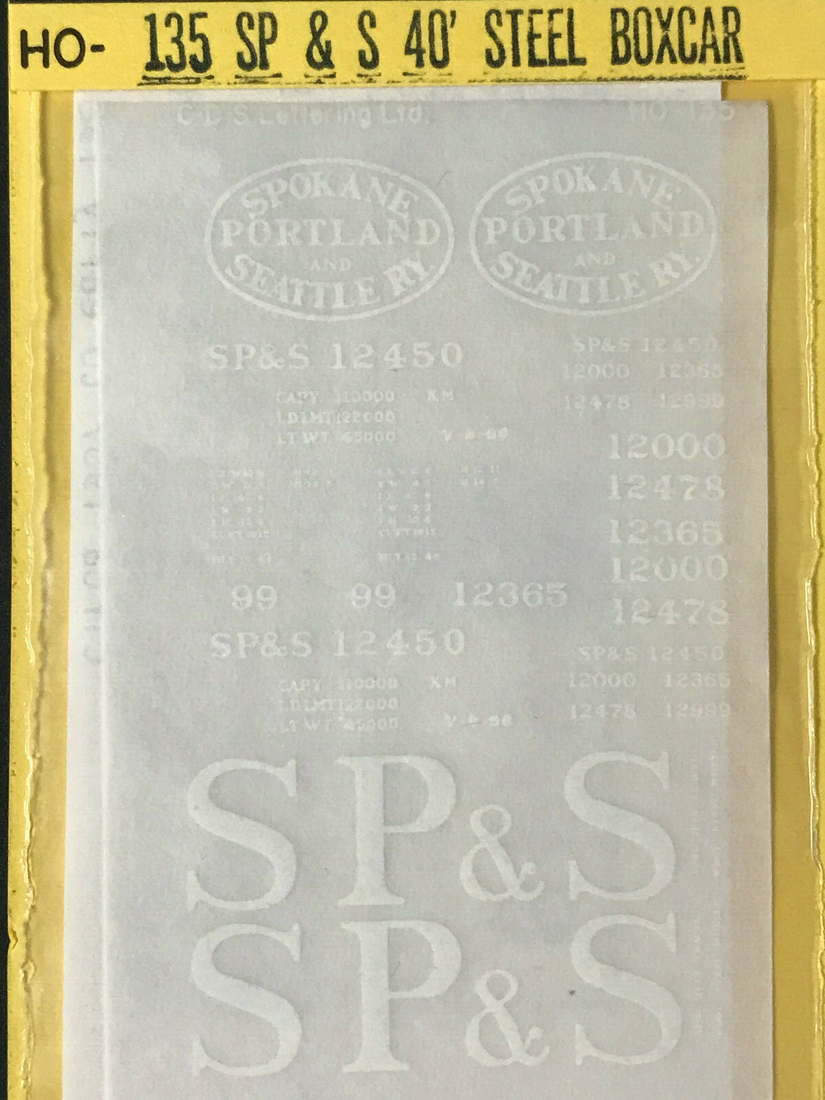 CDS Lettering Dry Transfers HO Scale #135 SPOKANE PORTLAND & SEATTLE ...