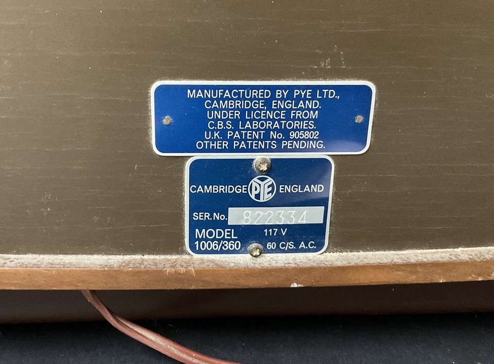 Original PYE 360 Record Player CBS Laboratories 1006 Columbia Stereo ...