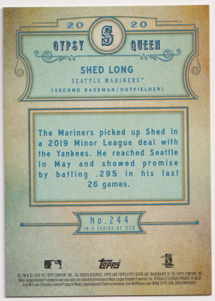2020 Topps Gypsy Queen #244 Shed Long Seattle Mariners | eBay