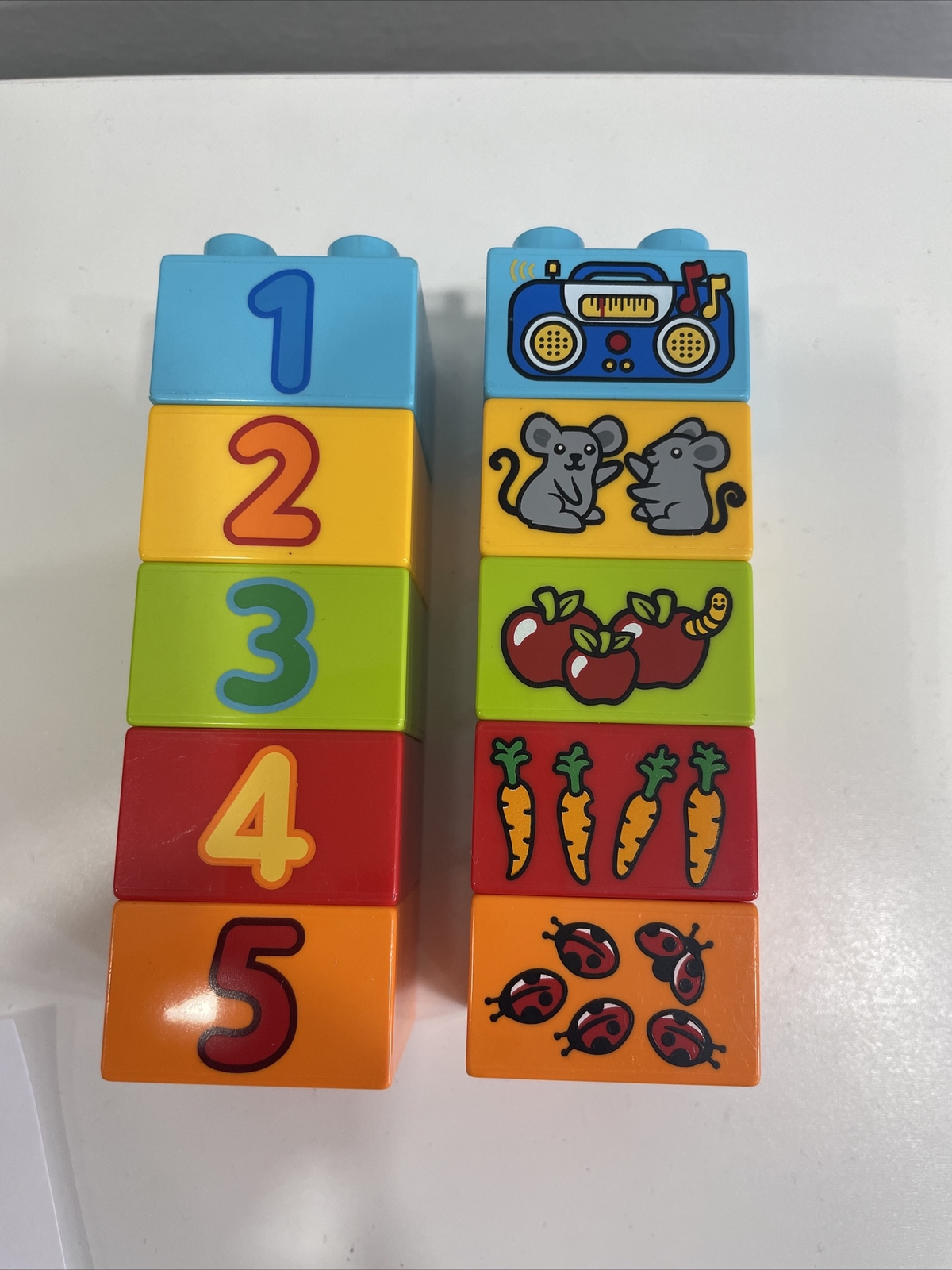 Lego DUPLO 2x2 Bricks Blocks Learn Numbers 1 - 5 & Printed Figures (10 ...