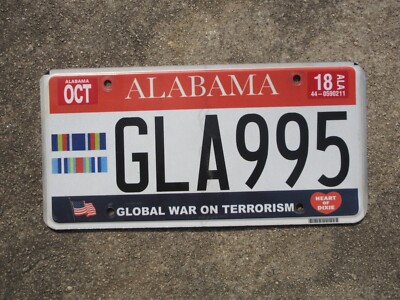 2018 Alabama Global War on Terrorism License Plate Air Force Army Coast ...