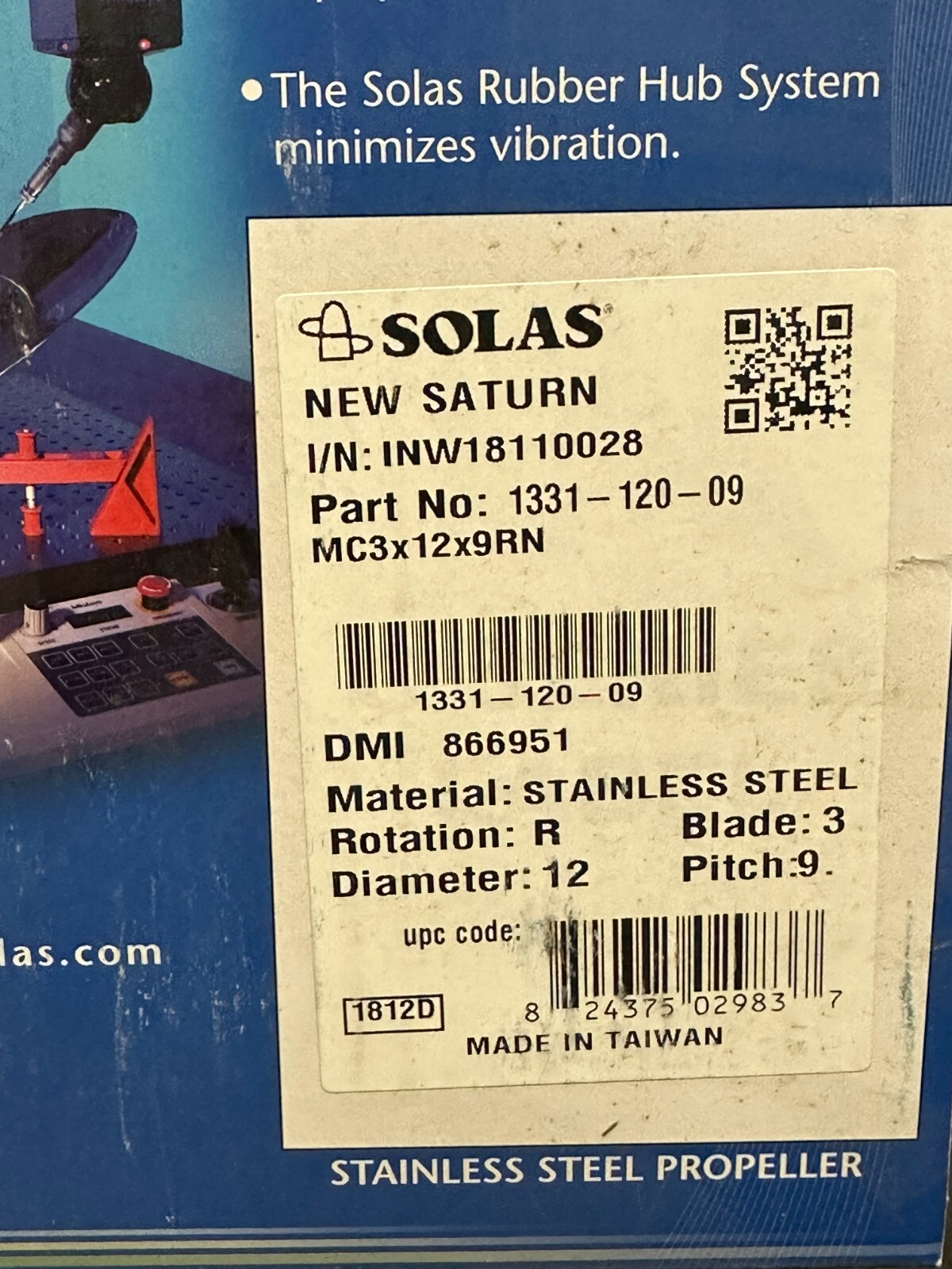 SOLAS Saturn Prop Mercury Mariner 12" 9" Pitch 3 Blade RH 25-70 HP ...