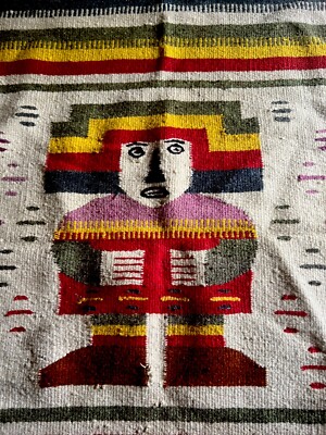 Vintage Mexican Wool Rug Wall Hanging Hand Woven 3x5 Colorful Aztec ...