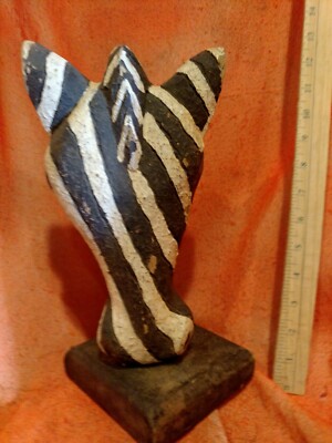 Carved Zebra Head Sculpture with Stand — Authentic Wood African Art | eBay