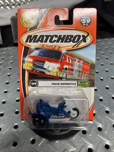 Matchbox 2002 Rescue Rookies #59 Police Motorcycle Blue & White w/ 50th ...