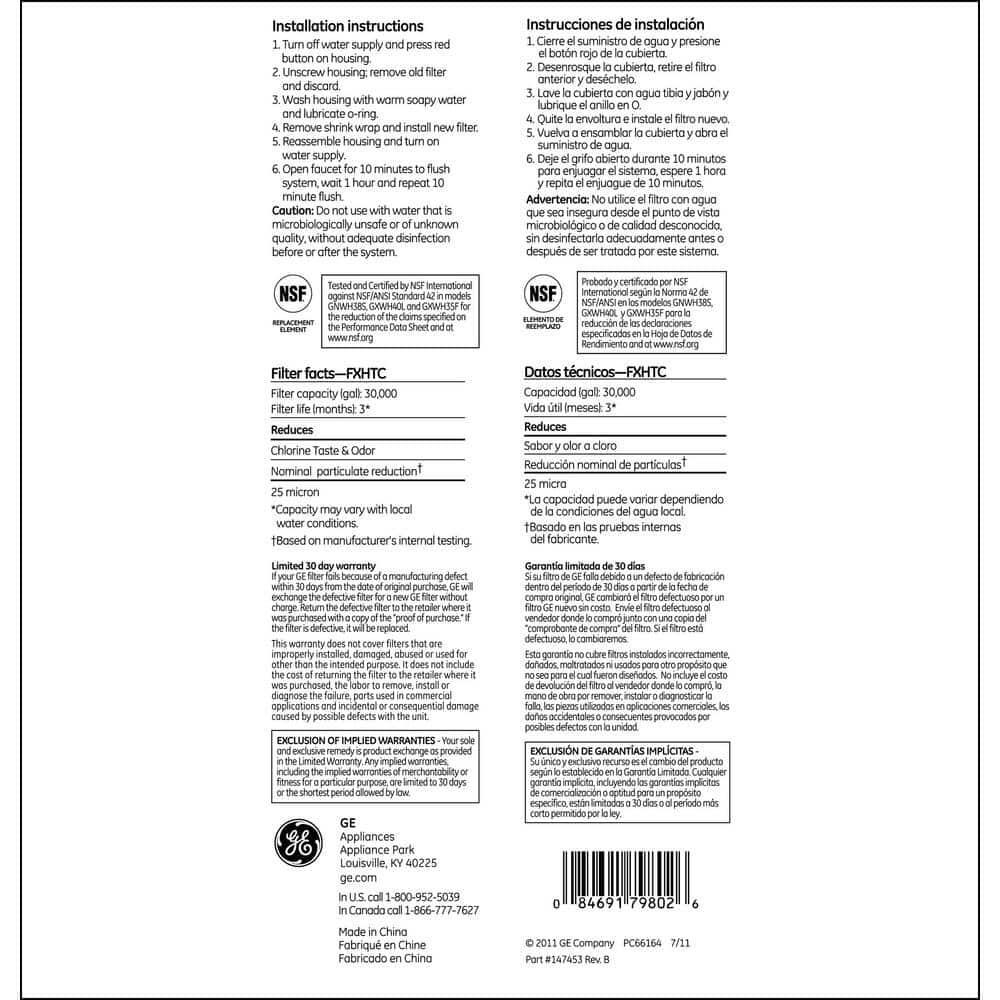 GE FXHTC Water Filter Cartridge - White for sale online | eBay