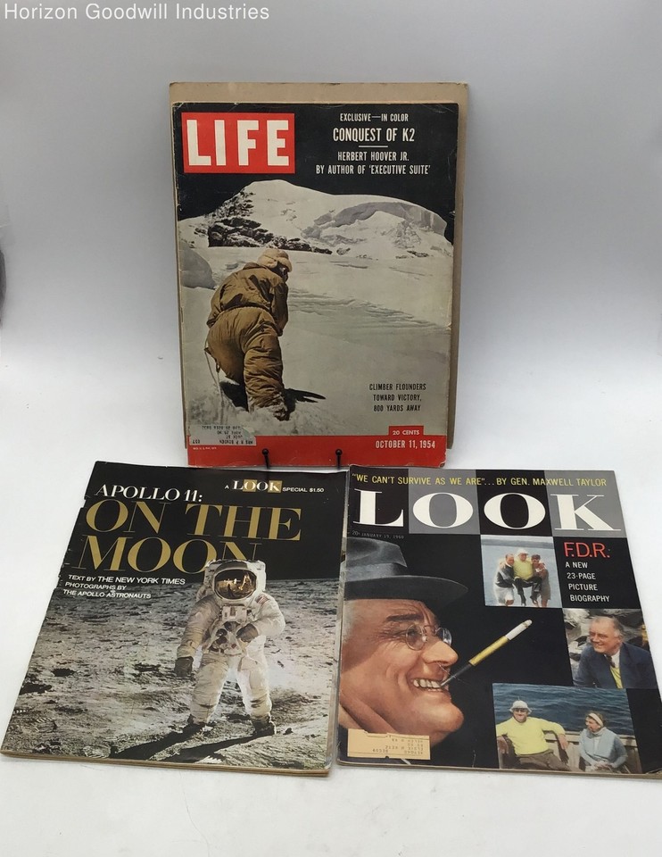 Lot of 12 Vintage LIFE/LOOK Magazines - Mostly 1940s-1950s, K2, Apollo ...