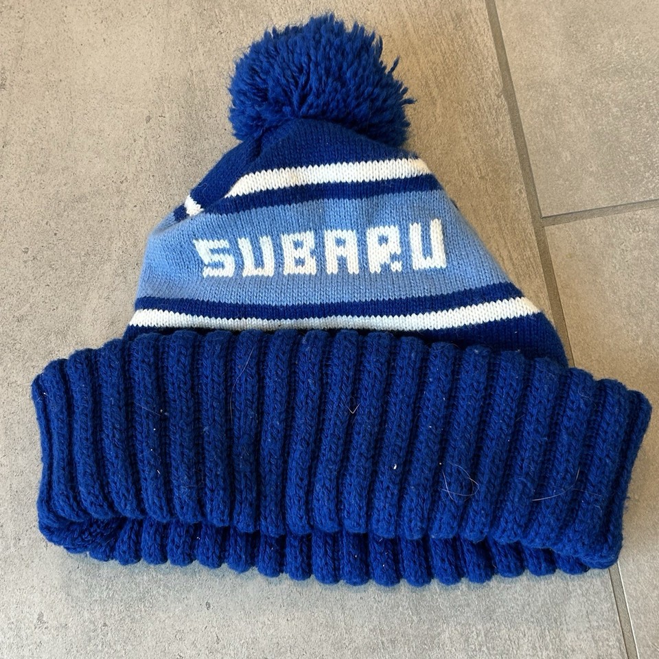 Subaru Cuffed Knit Beanie Hat Cap Pom Pom Blue Winter | eBay UK