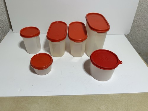 vintage tupperware 12 piece storage containers Red lid Modular ovals ...