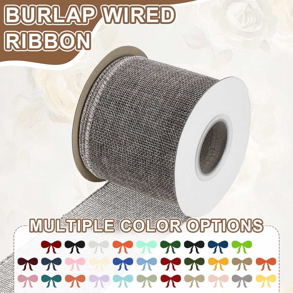 Burlap Wired Ribbon 3" x 10 Yard Wired Edge Ribbon Woven Strap, Gray | eBay