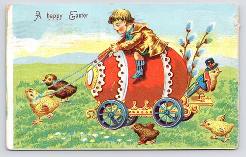 Easter Chicks Circus Wagon Kid Riding Egg Anthropomorphic Art 1908 ...