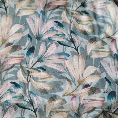 Delicate Flowers on Light Blue Rayon-Silk Organza - Light, Floaty, Semi ...