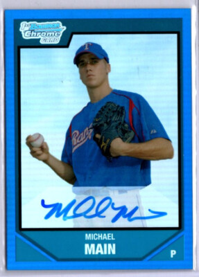 2007 Bowman Chrome Draft Baseball Blue Michael Main AUTO ROOKIE RANGERS ...