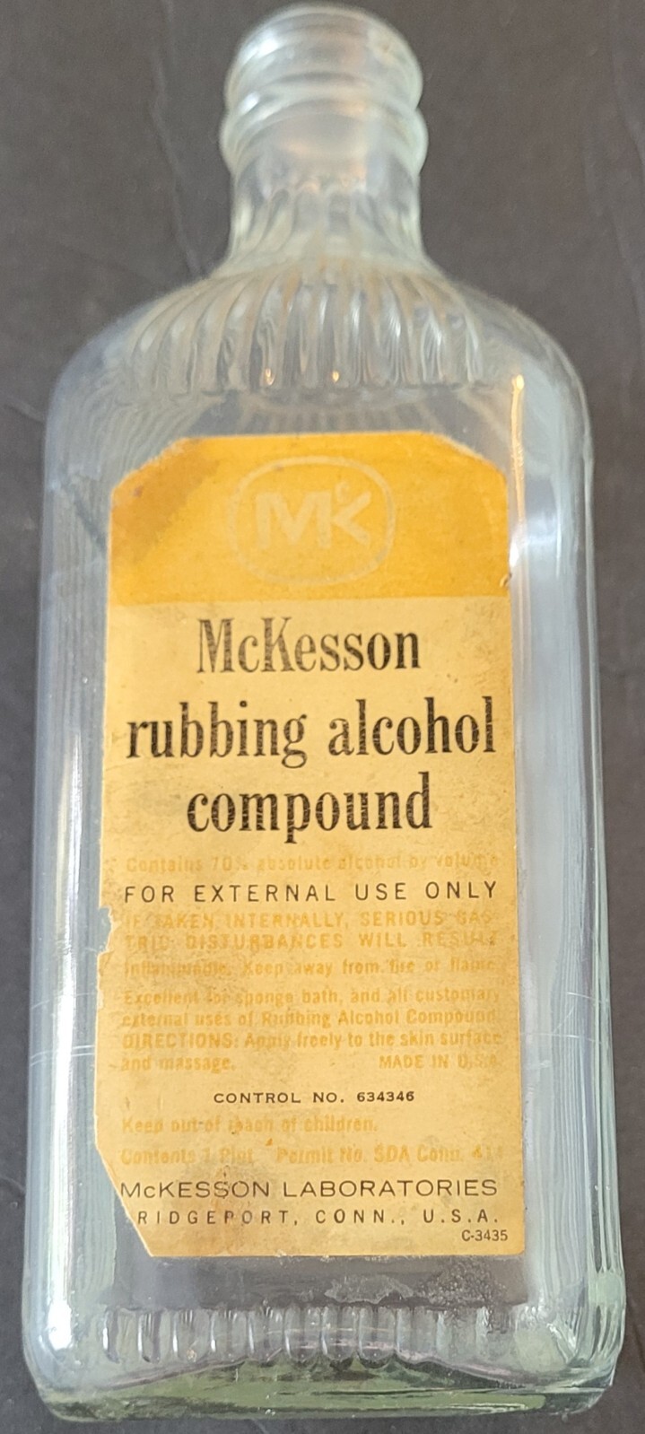 Vintage McKesson's Rubbing Alcohol Compound 1 pint Ribbed Bottle {EMPTY ...