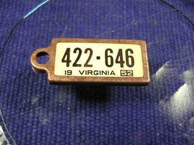 Vintage 1952 DAV Virginia License Plate Tag 422-646 Fob Mini Tag | eBay