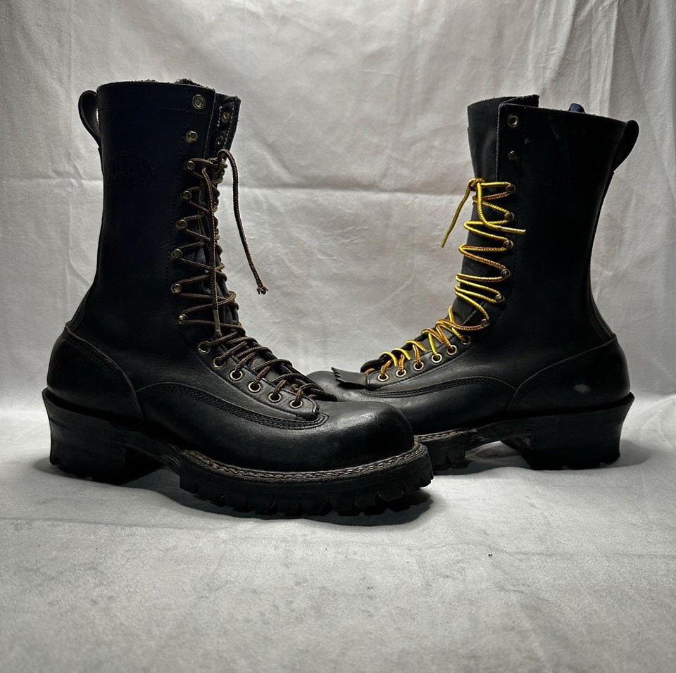WHITE’S SMOKEJUMPER BLACK LEATHER HANDMADE W/ LINEMAN PATCH VIBRAM LUG ...
