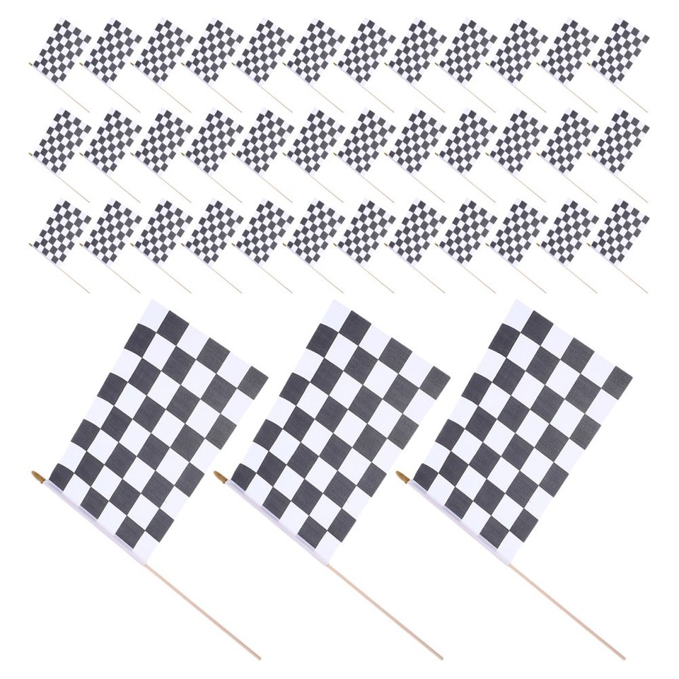 35 Pcs Checkered Flag with Wood Pole Stick Hand Held Car Flags Racing ...