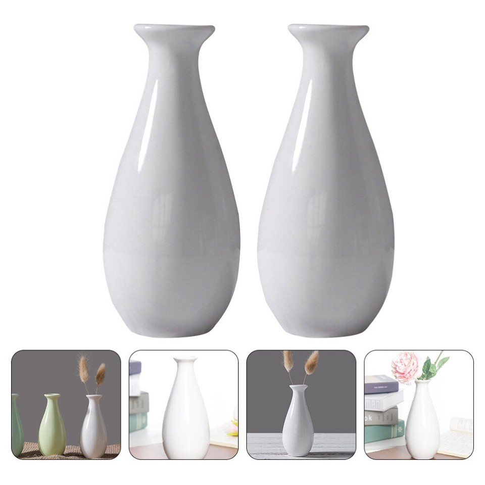 2Pcs White Ceramic Vases Simple Flower Vase Modern Countertop Home ...