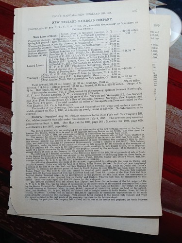 ☆1898 Train Report NEW ENGLAND RAILROAD COMPANY Melrose CT Wicopee NY ...