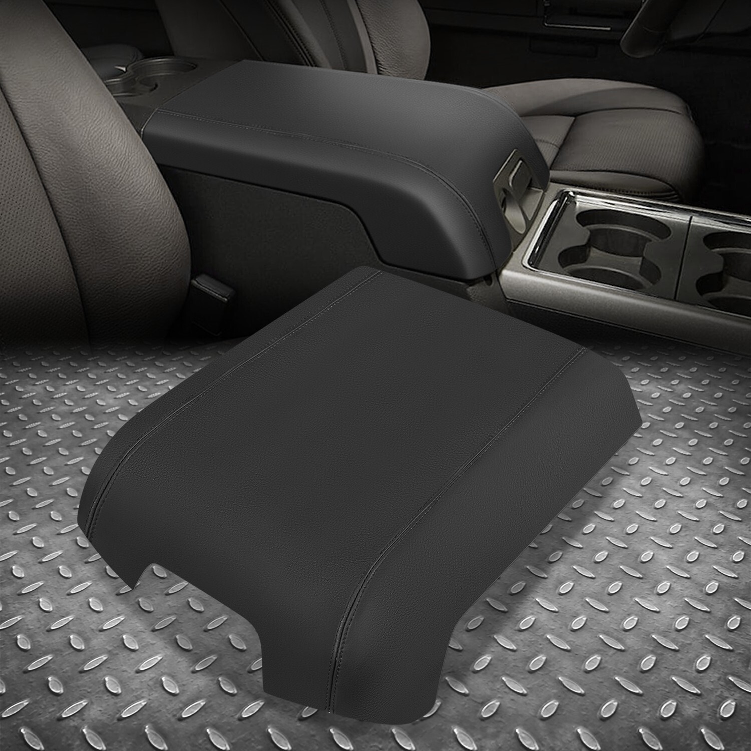 For 11-16 Ford F250 F350 Super Duty Black Real Leather Console Lid ...