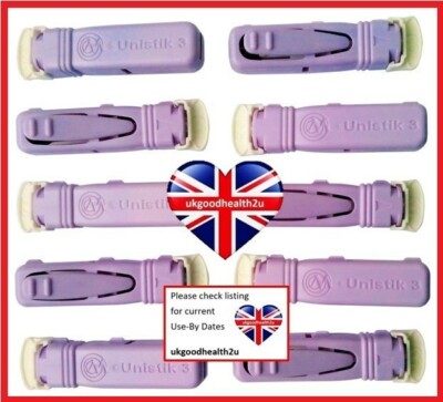 10x Unistik 3 COMFORT Purple Lancets Blood Glucose Finger Pricker ...
