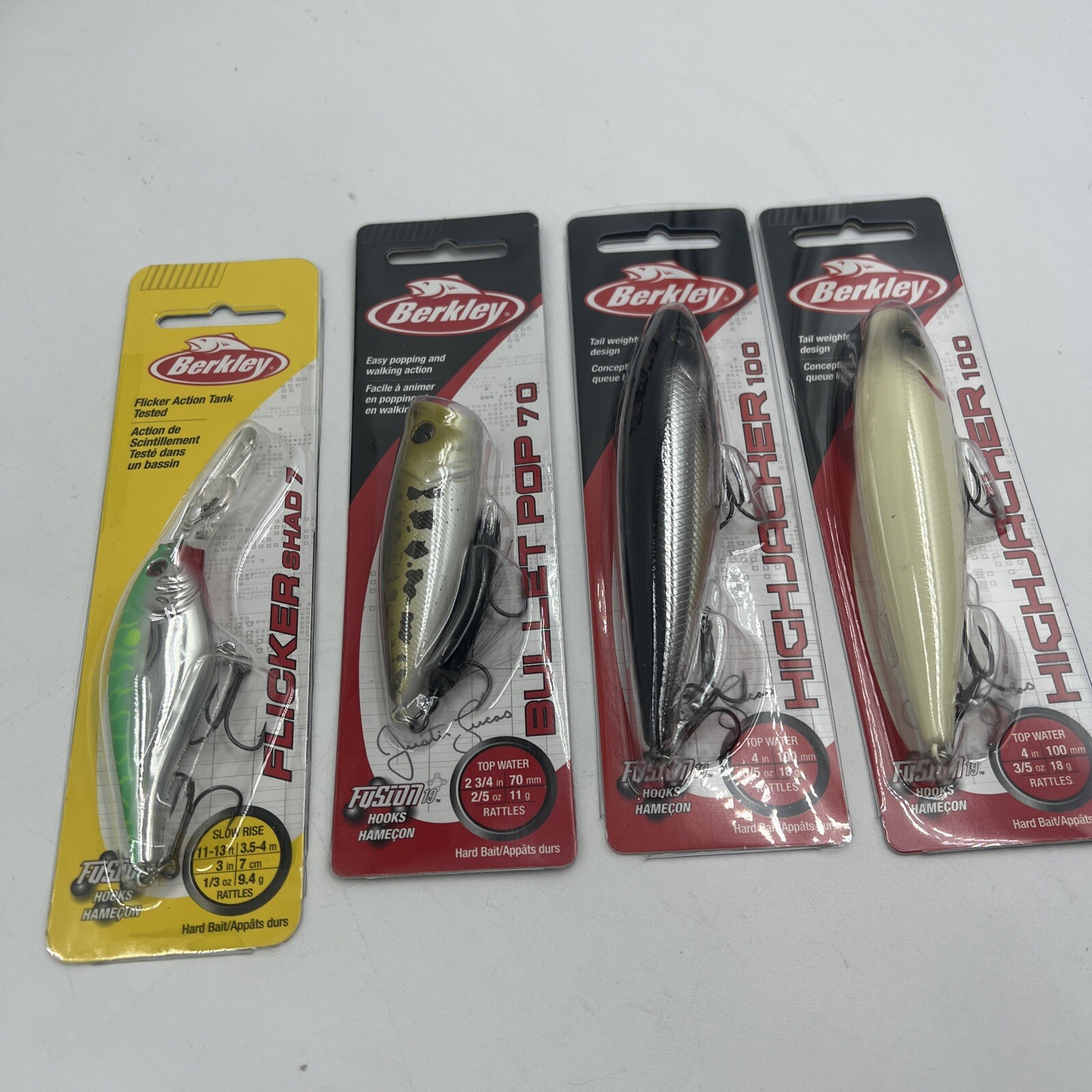 (LOT OF 4) BERKLEY HIGHJACKER 100 + BULLET POP 70 + FLICKER SHAD 7 LURE ...